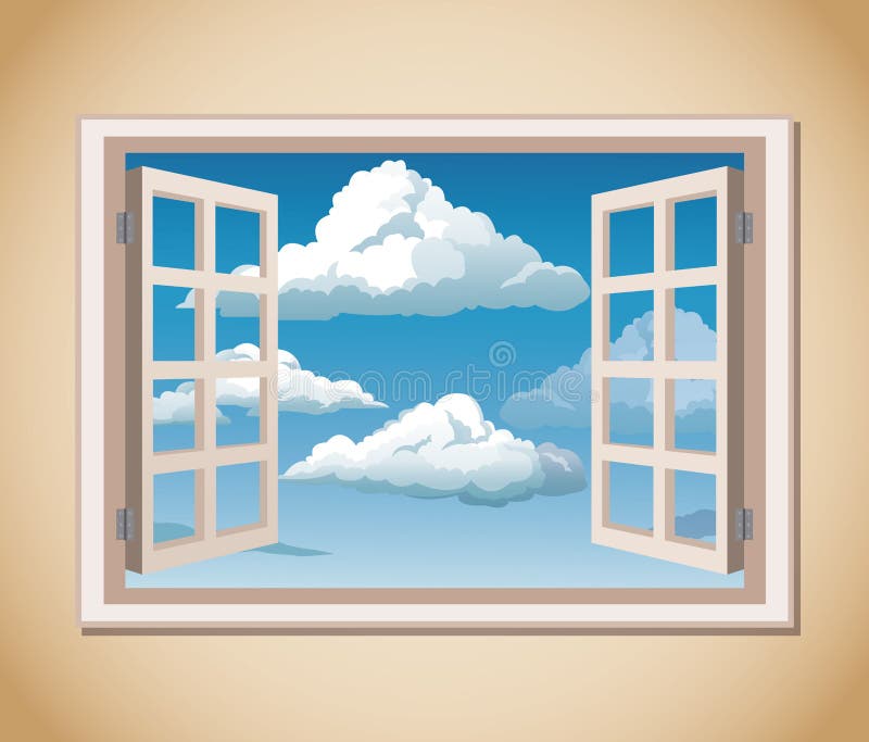 Room Window Blue Sky Clouds Stock Vector - Illustration of isolated ...