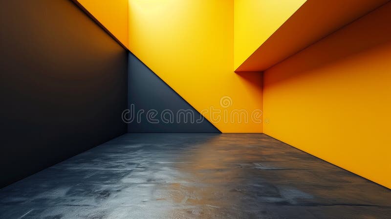 A Room with Yellow and Black Walls, Flooring and Ceiling, AI Stock ...
