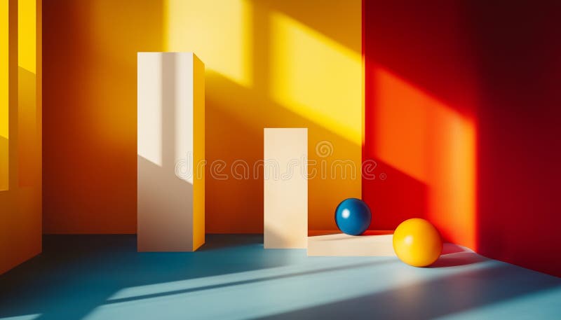 A Room with a Yellow Wall and Two White Pillars Stock Illustration ...