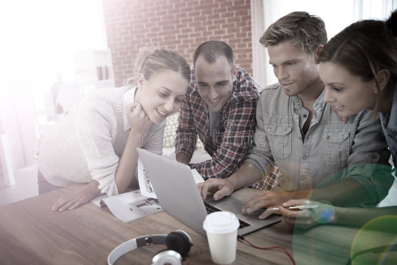 Roomates Having Fun on a Laptop Stock Image - Image of interior ...