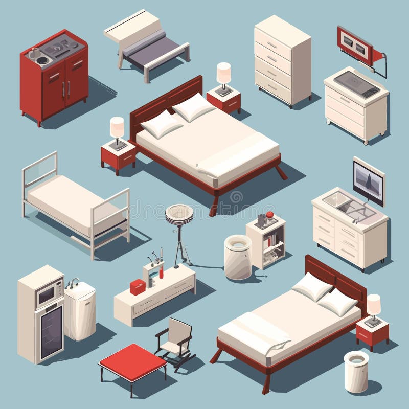 Rooms Set Isometric Vector Flat Minimalistic Isolated Illustration ...