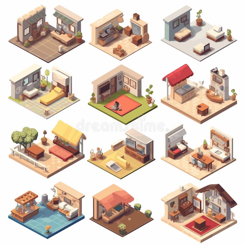 Rooms Set Isometric Vector Tile Isolated Illustration Stock Vector ...