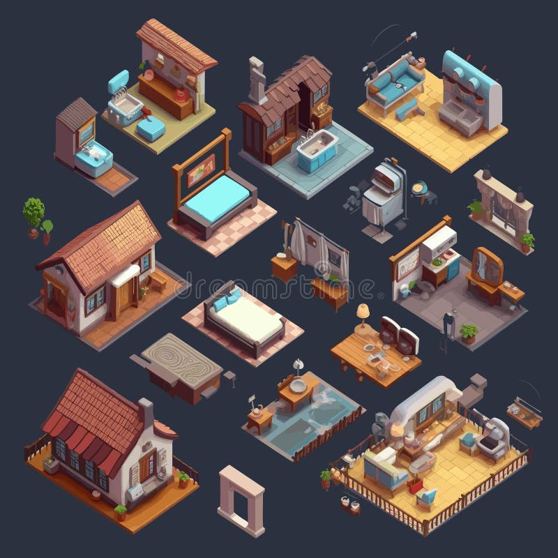 Rooms Set Isometric Vector Tile Isolated Illustration Stock Vector ...