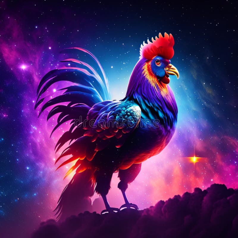 Rooster on a Background of the Starry Sky. 3d Rendering Generative AI ...