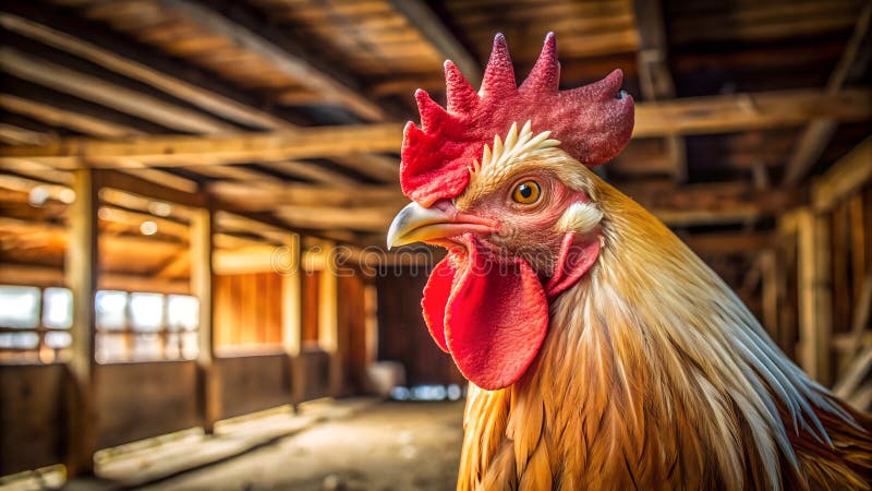 Rooster in barn close up stock illustration. Illustration of cockerel ...