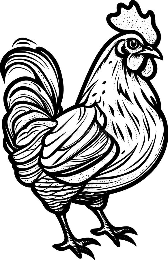 Drawing of Rooster. Black and White Drawing of Stock Illustration ...