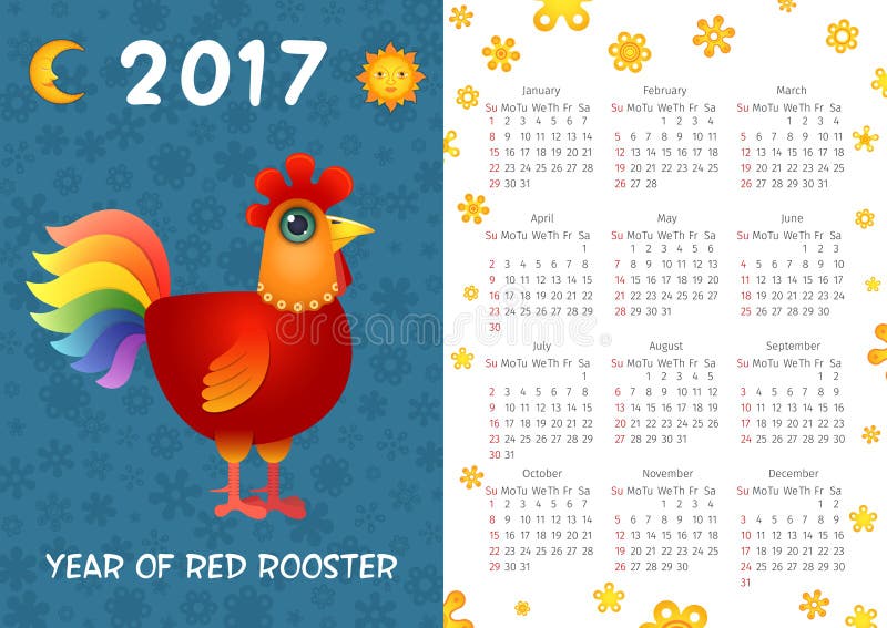 Rooster calendar Template stock illustration. Illustration of diary ...