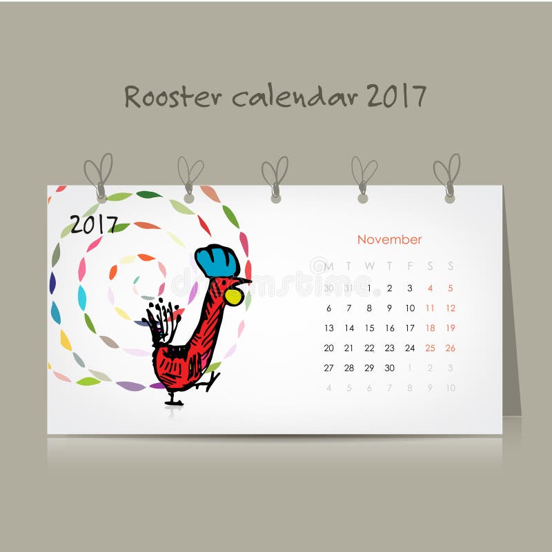 Rooster Calendar 2017 for Your Design Stock Vector - Illustration of ...
