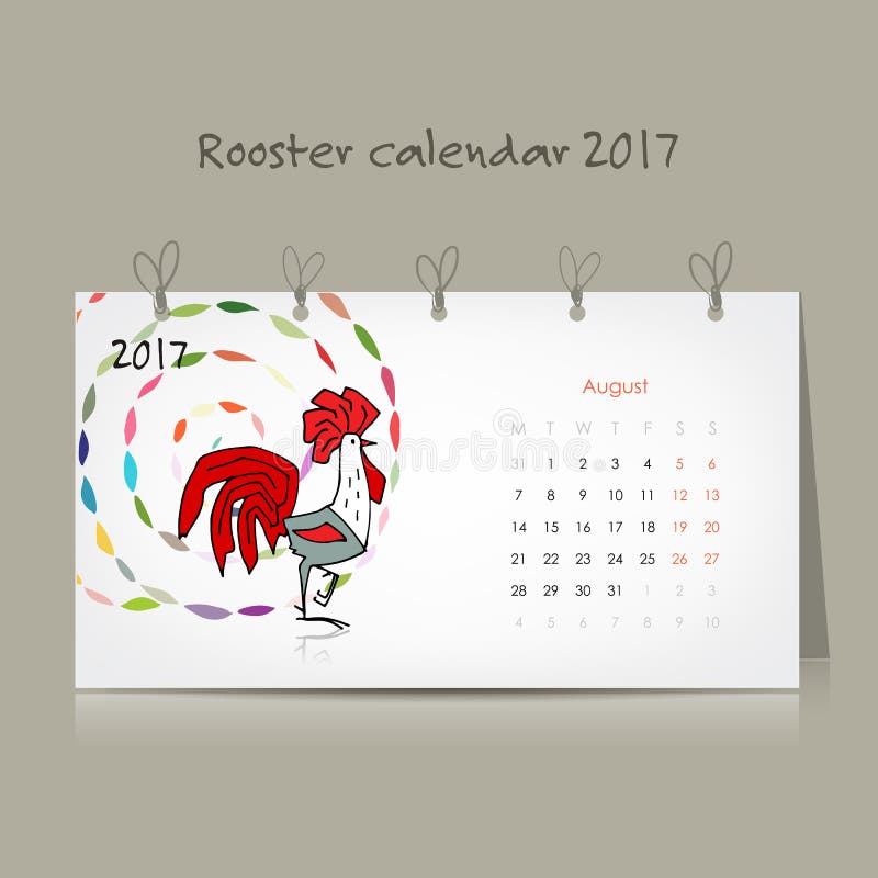 Rooster Calendar 2017 for Your Design Stock Vector - Illustration of ...