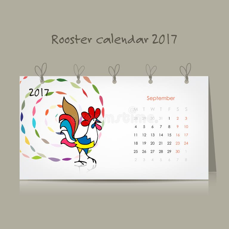 Rooster Calendar 2017 for Your Design Stock Vector - Illustration of ...