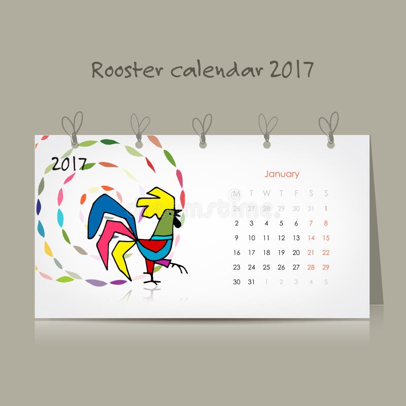 Rooster Calendar 2017 for Your Design Stock Vector - Illustration of ...