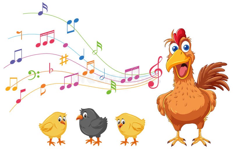 Rooster and Chicks Enjoying Stock Vector - Illustration of harmony ...