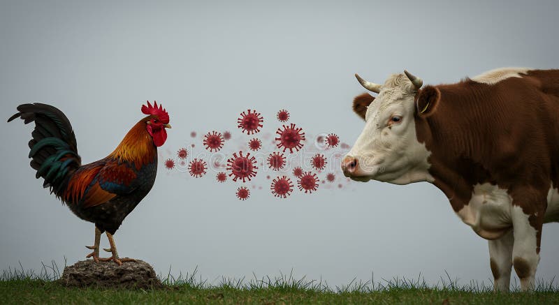 Rooster, Cow, Virus Transmission: Zoonotic Disease Risk Stock Image ...