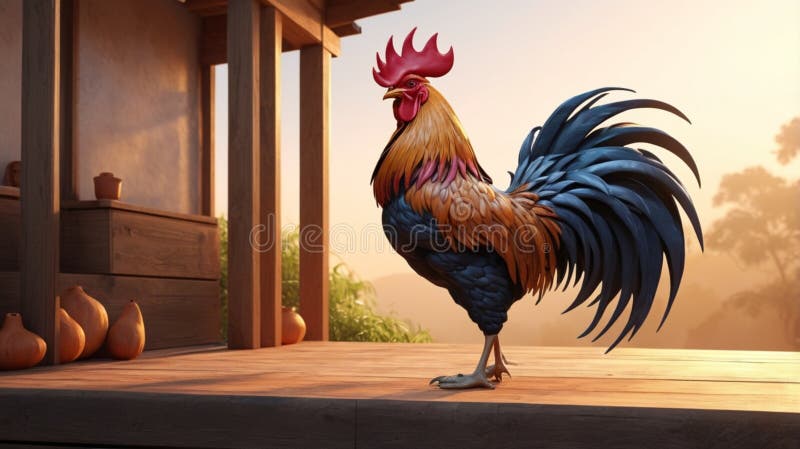 The Rooster Crow in the Morning Stock Illustration - Illustration of ...