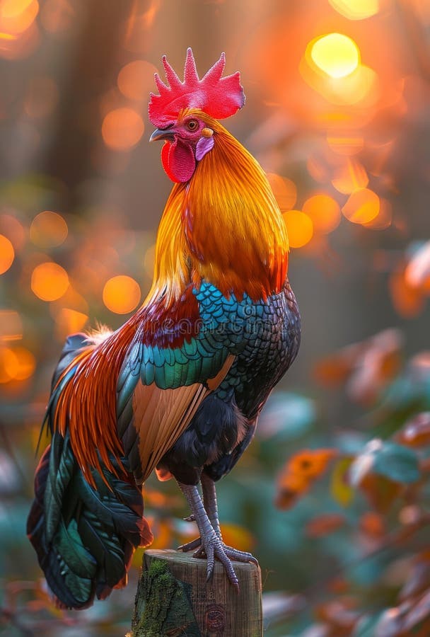 Rooster Crowing in the Morning with Sunrays Stock Image - Image of ...