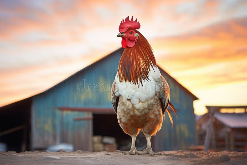 Rooster Crowing at Sunrise Behind a Barn Stock Illustration ...