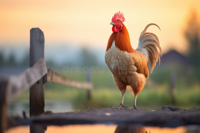 Rooster crowing at sunrise stock illustration. Illustration of early ...