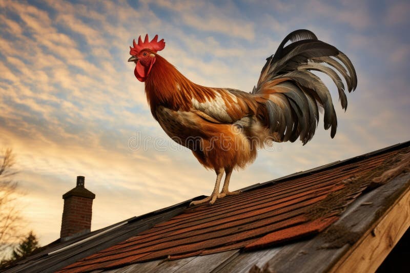 A Rooster Crowing on Top of a Barns Roof Stock Photo - Image of ...