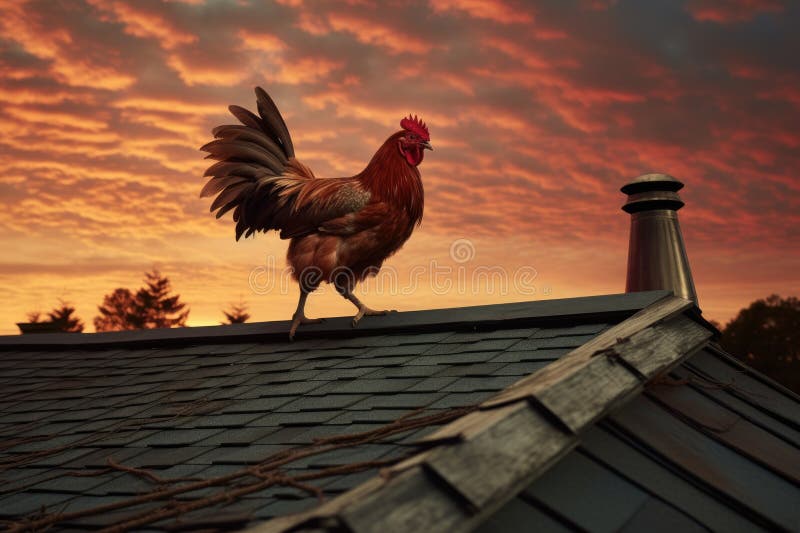 A Rooster Crowing on Top of a Barns Roof Stock Image - Image of nature ...