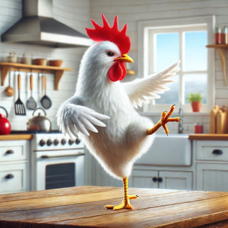 Rooster Dancing on the Kitchen Table. Stock Photo - Image of interior ...