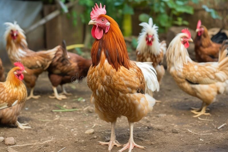 Rooster with Deformed Beak Surrounded by Hens Stock Image - Image of ...