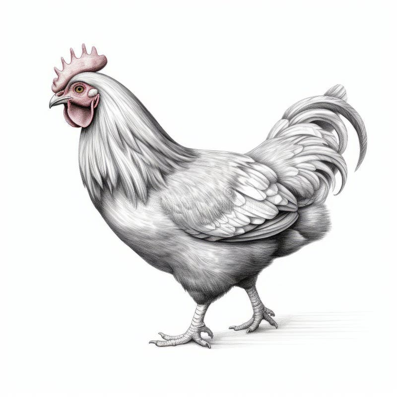 Realistic White Gray Rooster Standing Background Stock Photos - Free ...