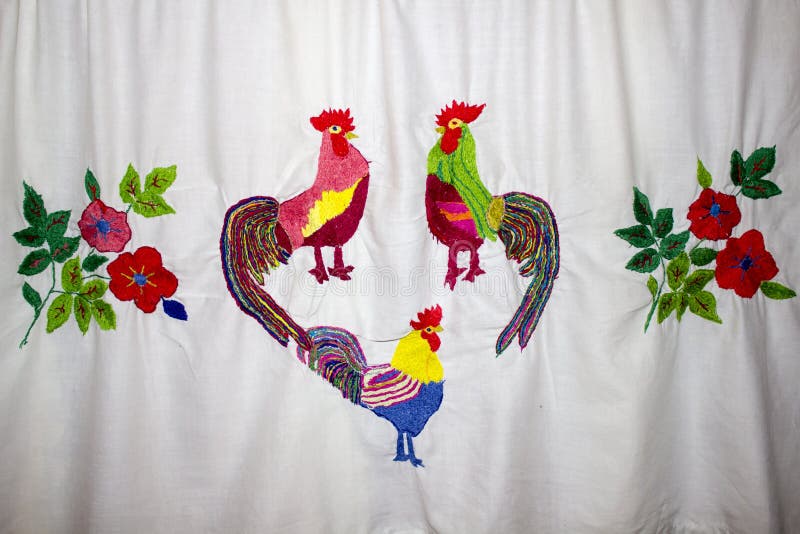 Rooster and Flowers Embroidery Stock Image - Image of russia, black ...