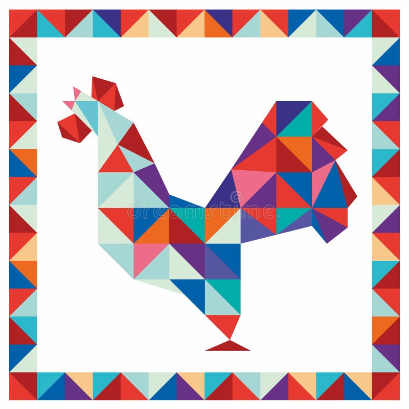 Red Rooster in a Frame with an Ornament Stock Vector - Illustration of ...