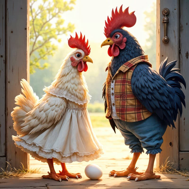 Rooster and Hen Standing in a Barn Doorway Stock Illustration ...