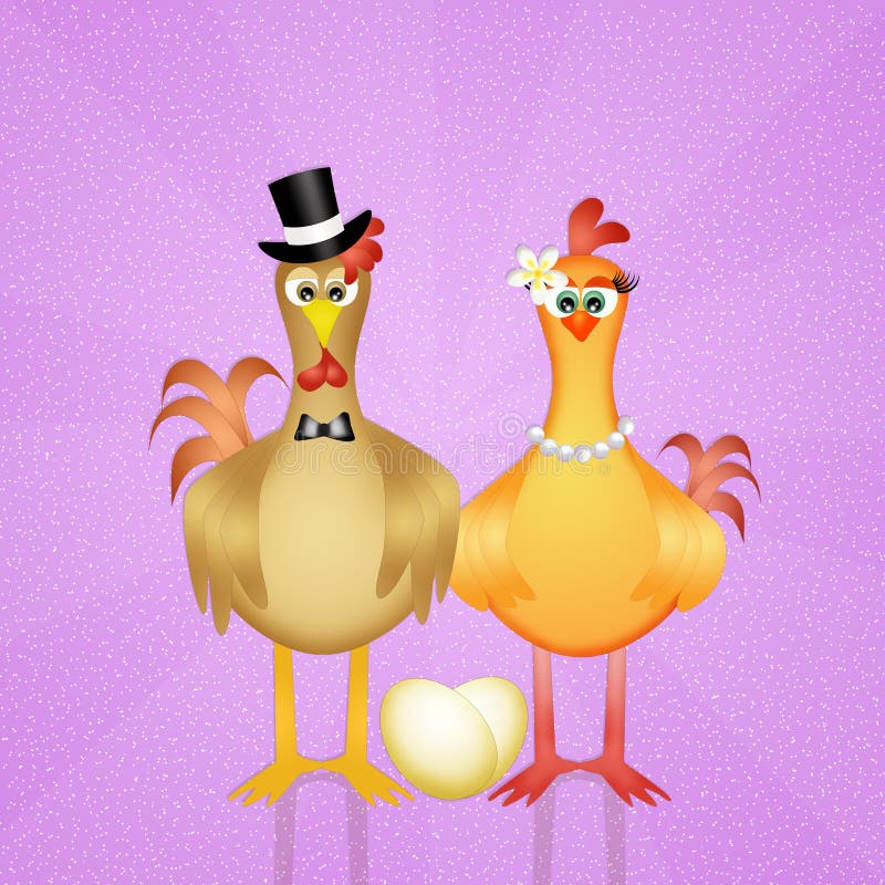 Rooster and hen in love stock illustration. Illustration of celebration ...