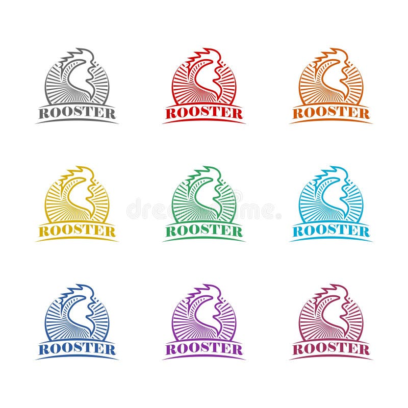 Rooster Logo Icon Isolated on White Background. Set Icons Colorful ...