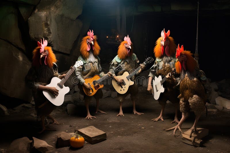 Rooster Music Group with Guitars. Generative AI Stock Photo - Image of ...