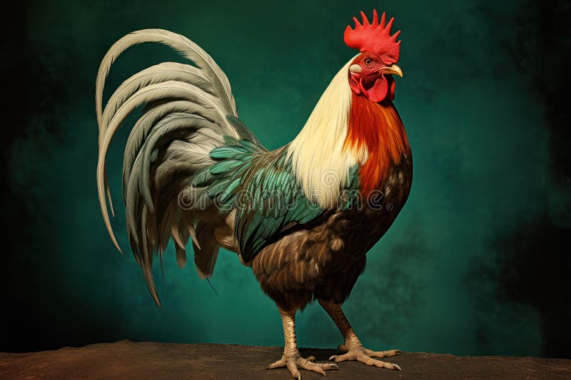 Rooster Posed Against a Vibrant Green Backdrop Stock Image - Image of ...