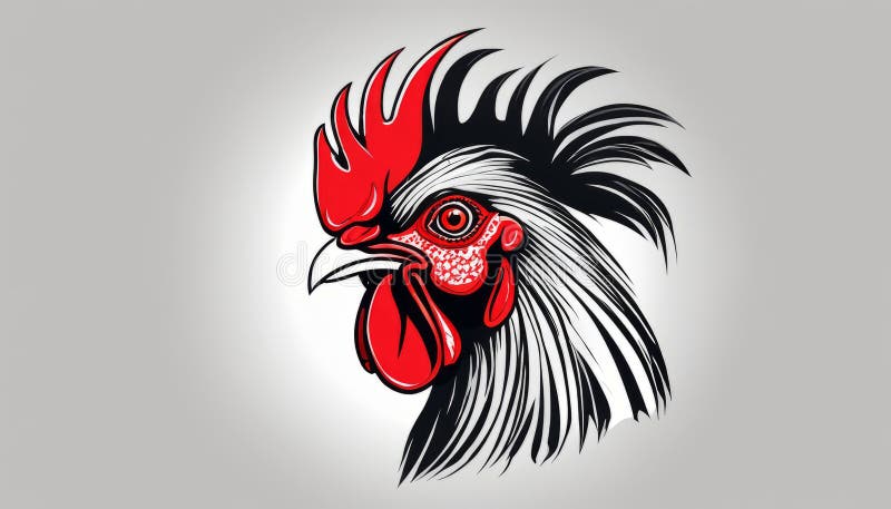 A Rooster With A Red Head And Black Tail Stock Illustration Illustration Of Emblem Feather