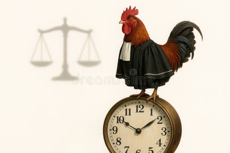 A Rooster in a Robe Stands on the Clock with the Shadow of the Scales ...