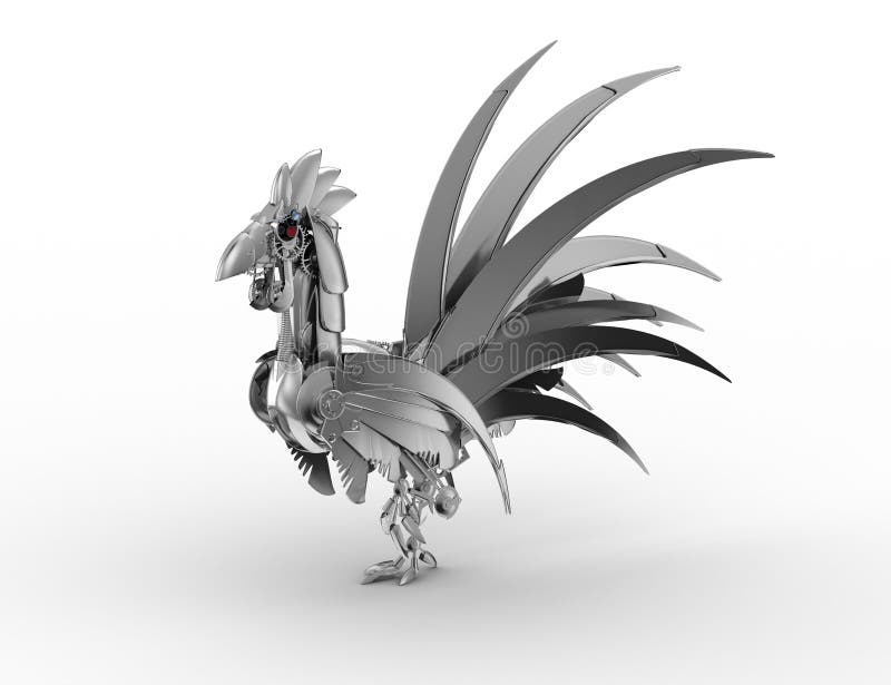 Rooster Robot on a White Background Stock Illustration - Illustration ...