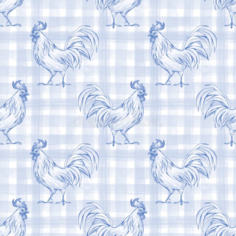 Rooster. Seamless Pattern 1. Checkered Background. Plaid Stock ...