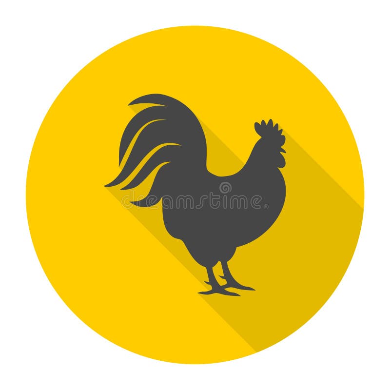 Rooster Silhouette Icon with Long Shadow Stock Vector - Illustration of ...
