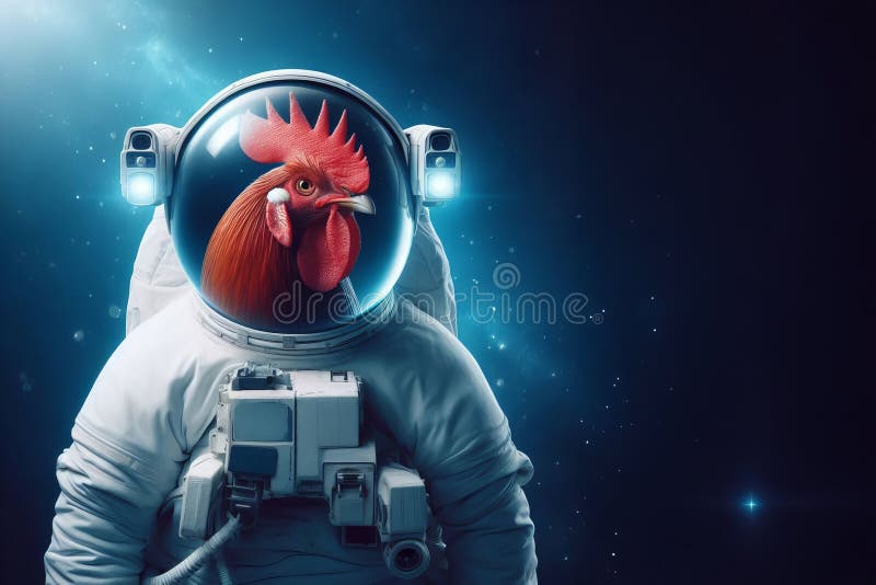 A Rooster in a Space, Blue Background is a Deep Blue with Scattered ...