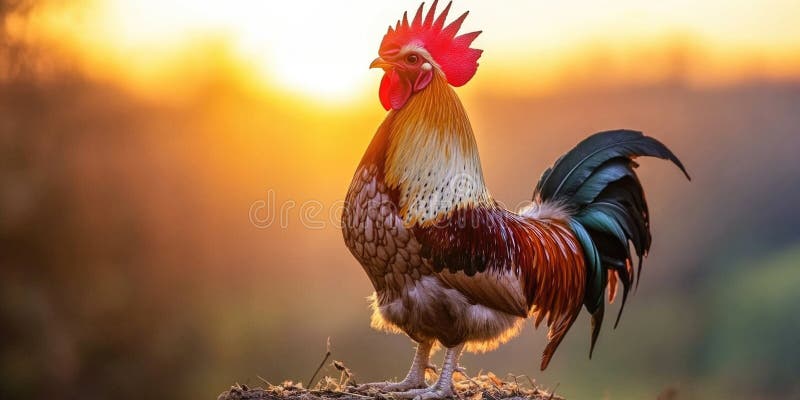 Rooster on Hay Pile, stock image. Image of farm, nature - 388524313