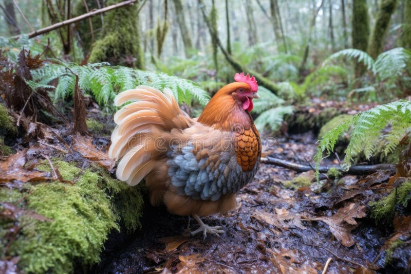 A Rooster Standing in the Middle of a Forest, AI Stock Image - Image of ...