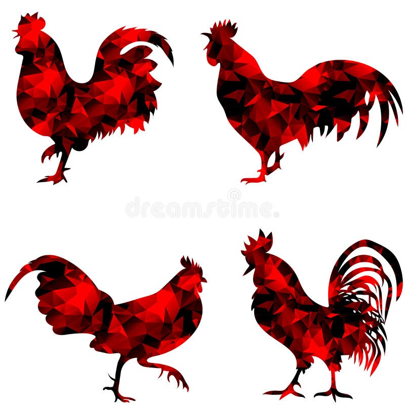 Rooster, Triangular Geometric Polygonal Roosters, Illustration of on ...