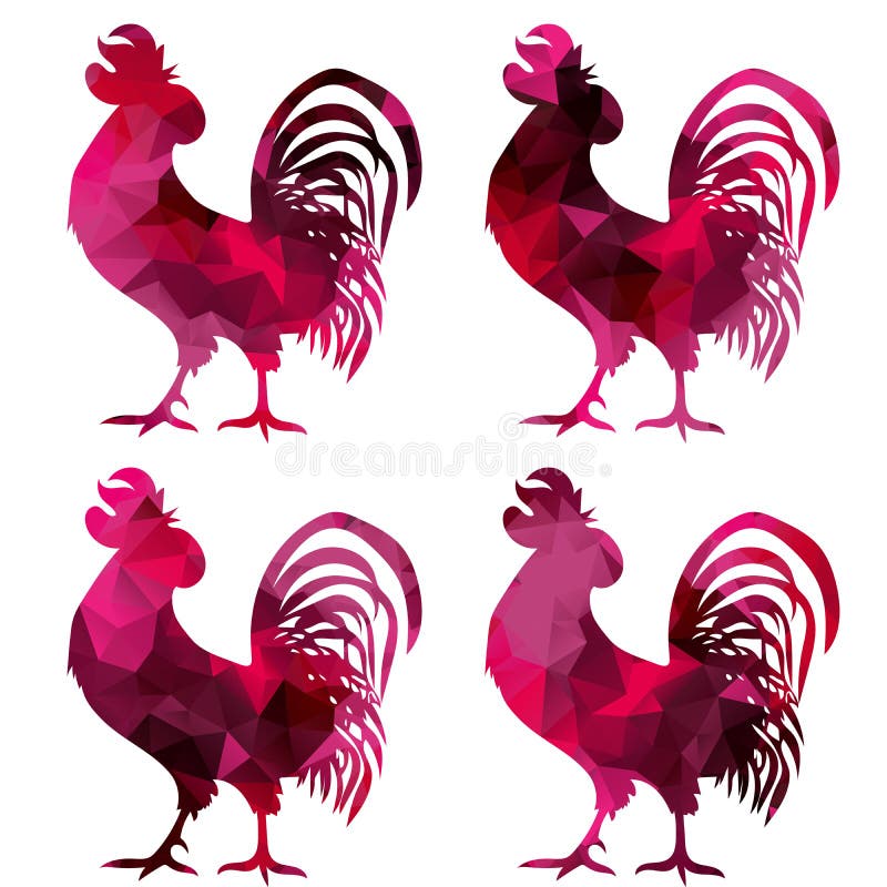 Rooster, Triangular Geometric Polygonal Roosters, Isolated Illustration ...