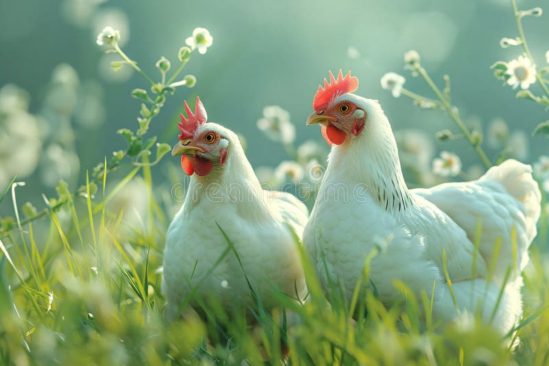 The Roosters and Hens in the Rice Field. Stock Illustration ...