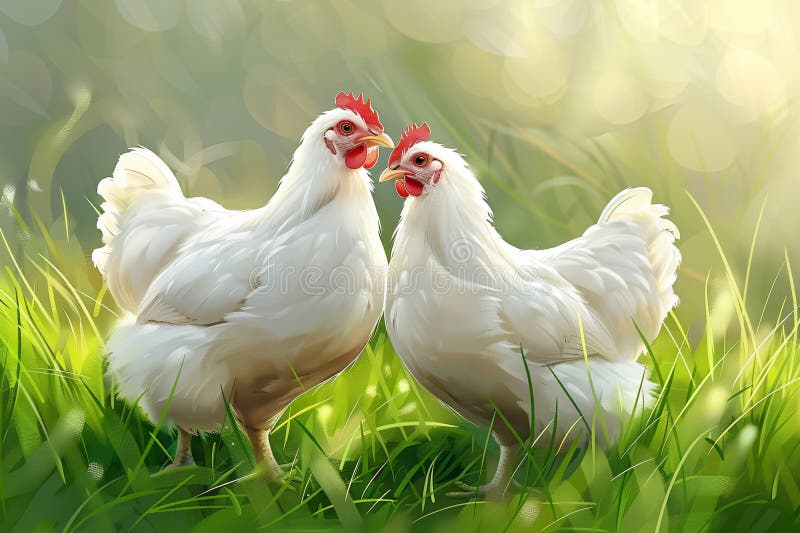 The Roosters and Hens in the Rice Field. Stock Illustration ...