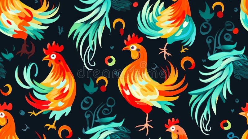 Roosters Pattern. Bright Pattern for Textiles and Decor. Color Pattern ...