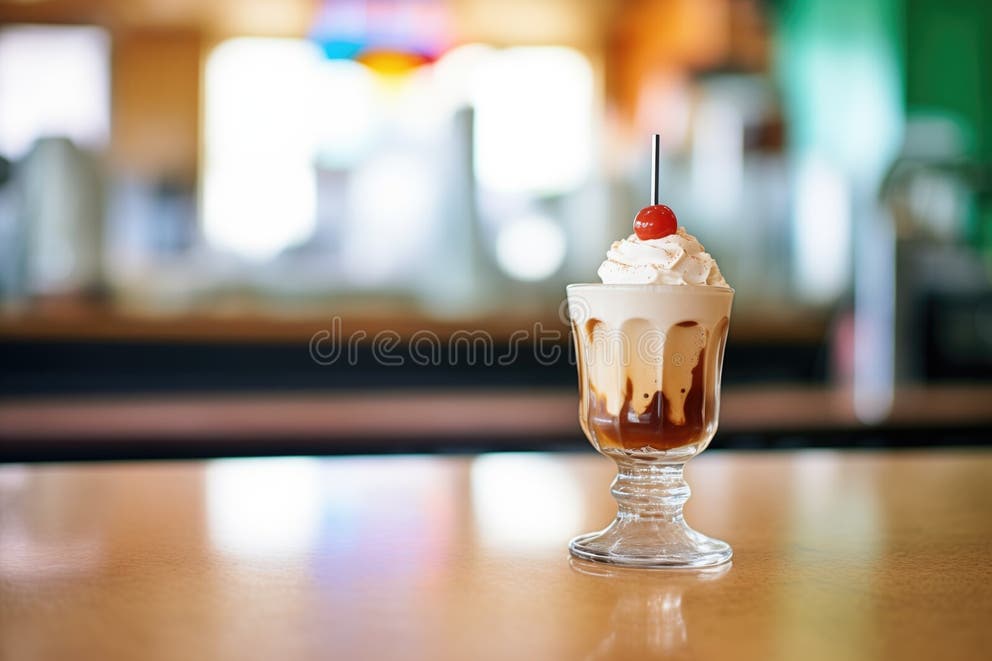 Root Beer Float with a Cherry on Top, on a Diner Counter Stock Photo ...