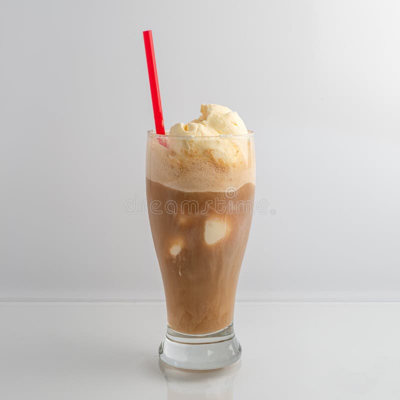 Root Beer Float Drink with a Red Straw on a White Background. Stock ...