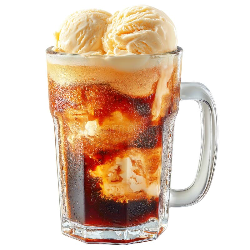 Root Beer Float with Vanilla Scoops in a Glass Mug on White Stock ...