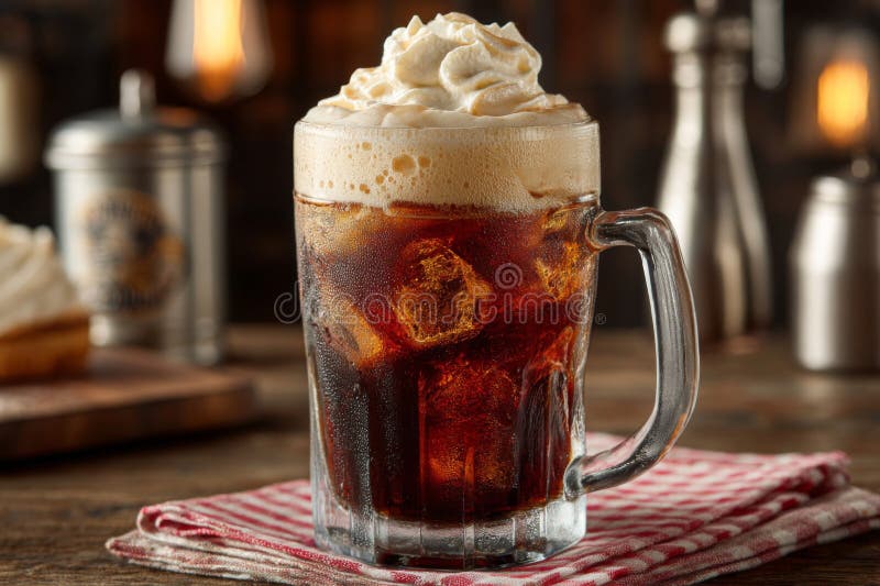 Root Beer Float with Whipped Cream in a Glass Mug Stock Illustration ...